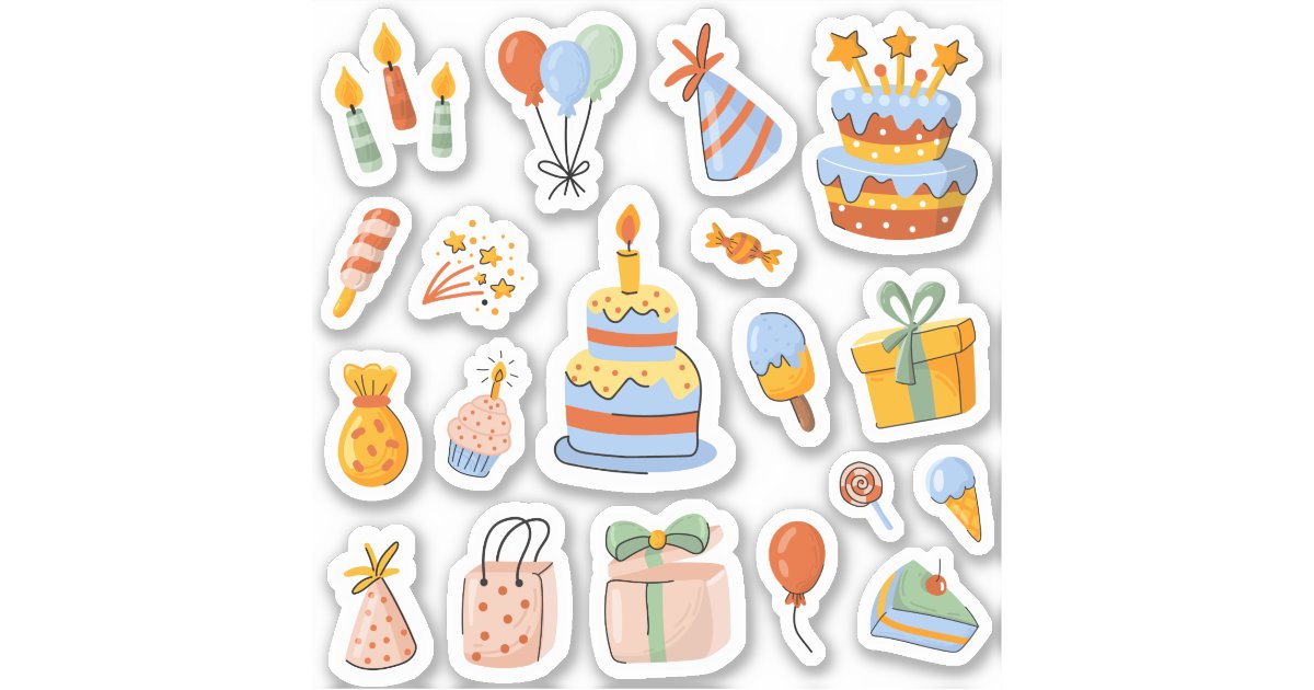 Happy Birthday Cute Stickers Set | Zazzle