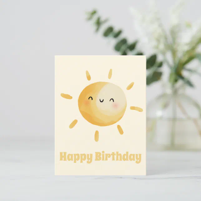 Happy Birthday! Cute Watercolor Sun Postcard | Zazzle