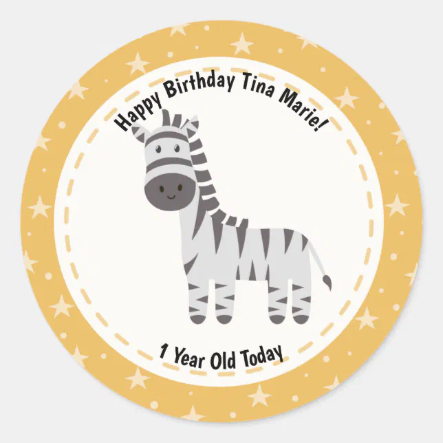 Happy Birthday Cute Zebra Zoo Animals Classic Round Sticker | Zazzle