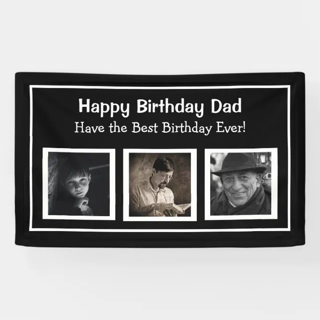 Happy Birthday Dad, Black Birthday Banner | Zazzle