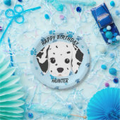 Happy Birthday Dalmatian Puppy Blue Paw Print Paper Plates | Zazzle