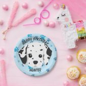 Happy Birthday Dalmatian Puppy Blue Paw Print Paper Plates | Zazzle