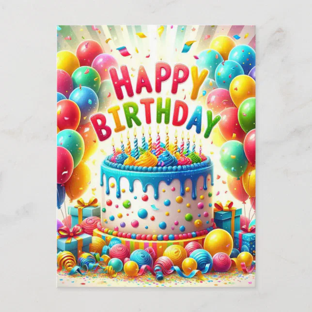 Happy Birthday Day Cake Postcard | Zazzle