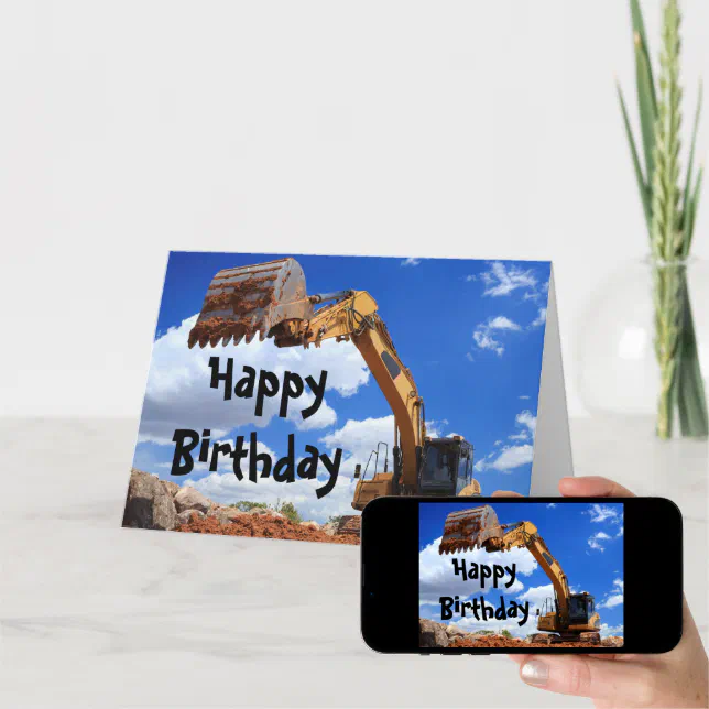 Happy Birthday Digger Tractor Card | Zazzle