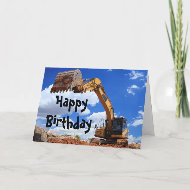Happy Birthday Digger Tractor Card | Zazzle