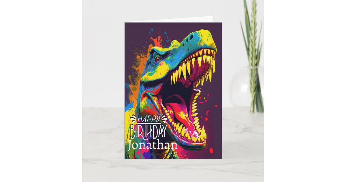 Happy Birthday Dinosaur Blue Roar Card | Zazzle