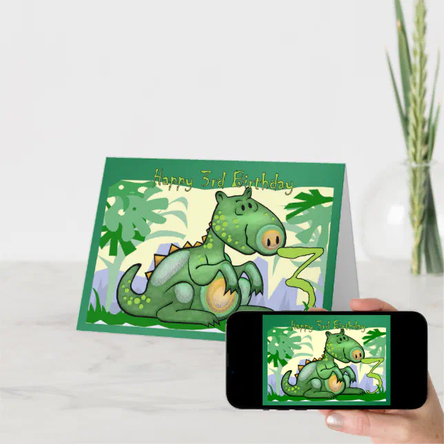 Happy Birthday Dinosaur Card 3rd Birthday | Zazzle