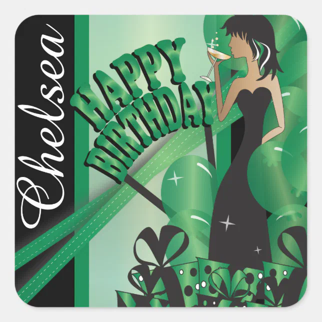 Happy Birthday Diva Girl | DIY Name | Green Square Sticker | Zazzle