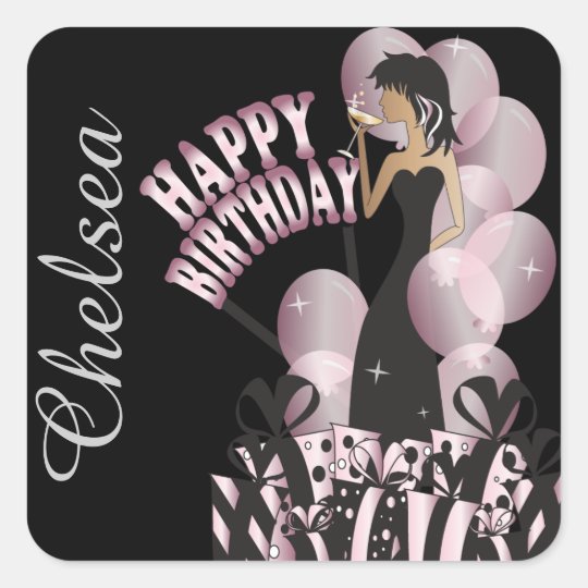 Happy Birthday Diva Girl | DIY Name | Pink Square Sticker | Zazzle.com