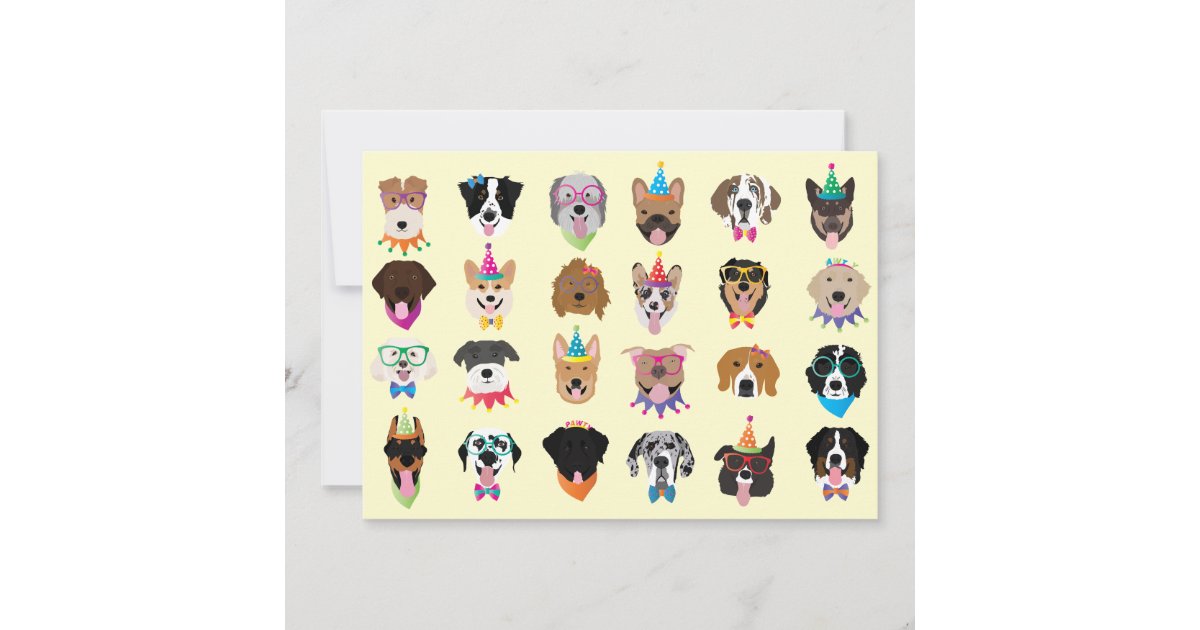 Happy Birthday Dog Faces Pawty Animals Invitation | Zazzle