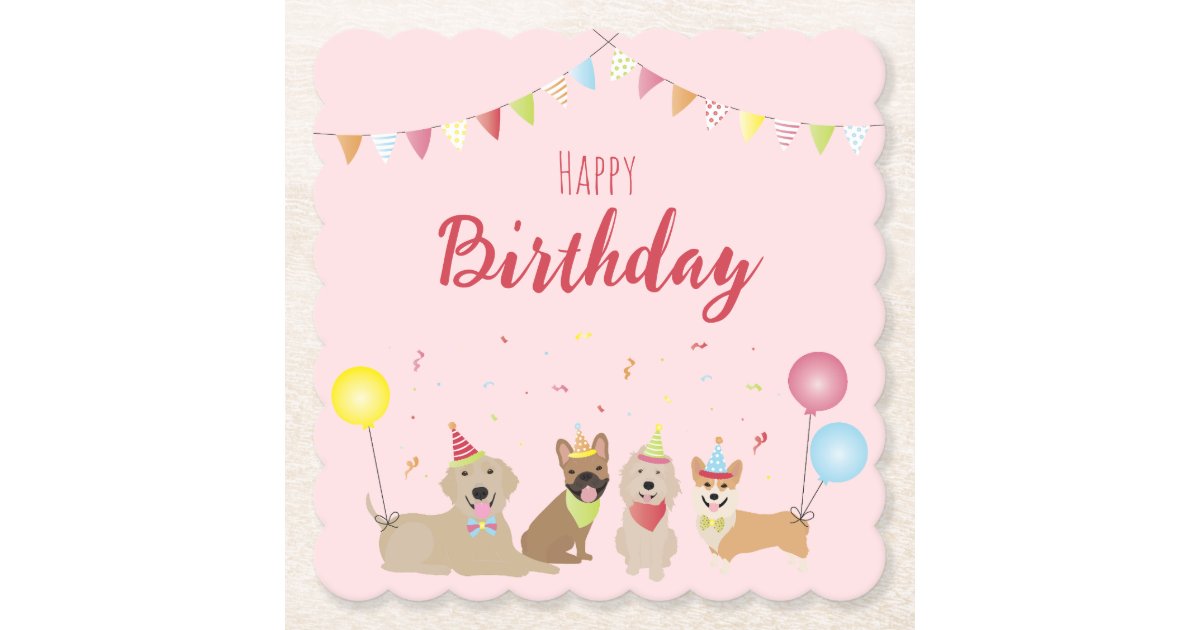 Happy Birthday Dog Party Paper Coaster | Zazzle