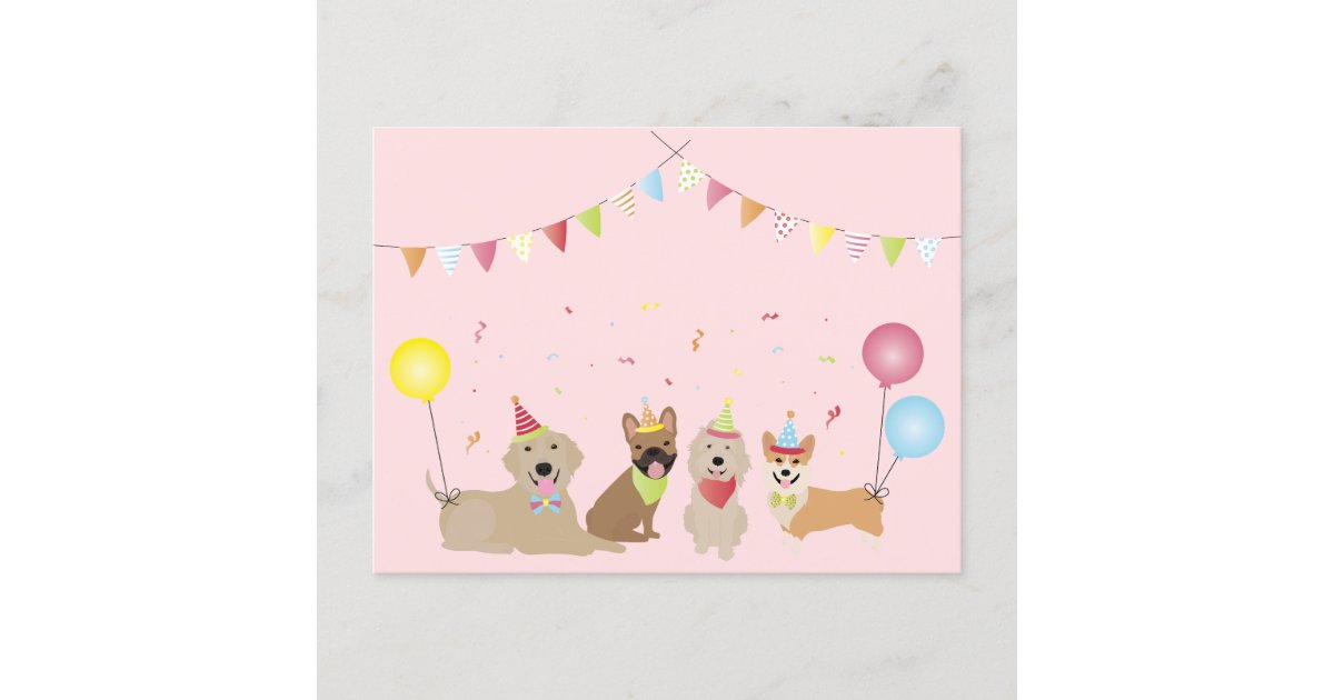 Happy Birthday Dog Party Postcard | Zazzle