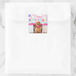Happy Birthday Dog Party with My Dawg Square Sticker | Zazzle