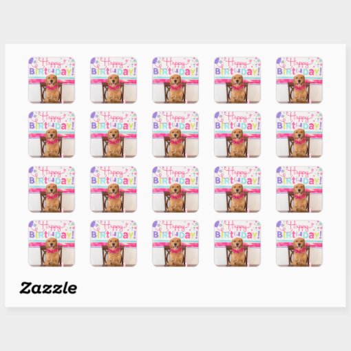 Happy Birthday Dog Party with My Dawg Square Sticker | Zazzle