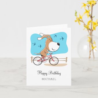 Happy Birthday Dog Puppy Biking Riding Bicycle Card | Zazzle