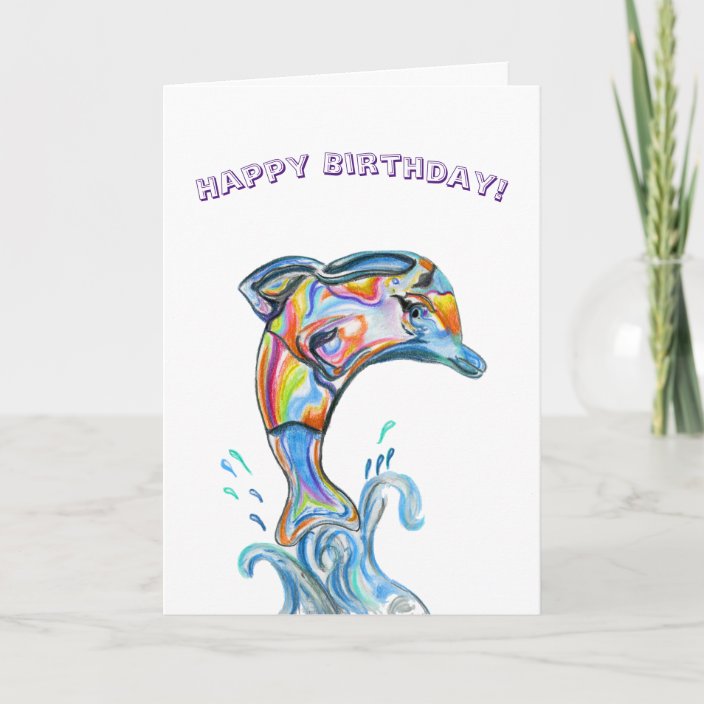 Happy Birthday Dolphin In Color Pencil Card | Zazzle.com