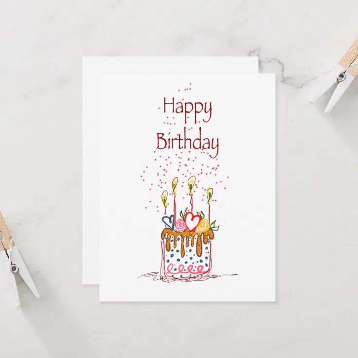 Happy Birthday Doodle Cake Card | Zazzle