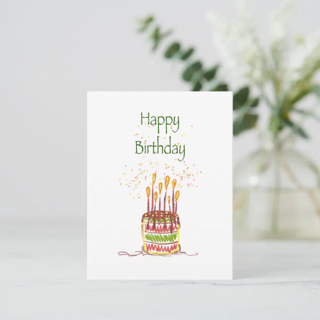 Happy Birthday Doodle Cake Card | Zazzle