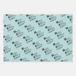 Happy Birthday Doodle Typography Green Set of 3 Wrapping Paper Sheets ...