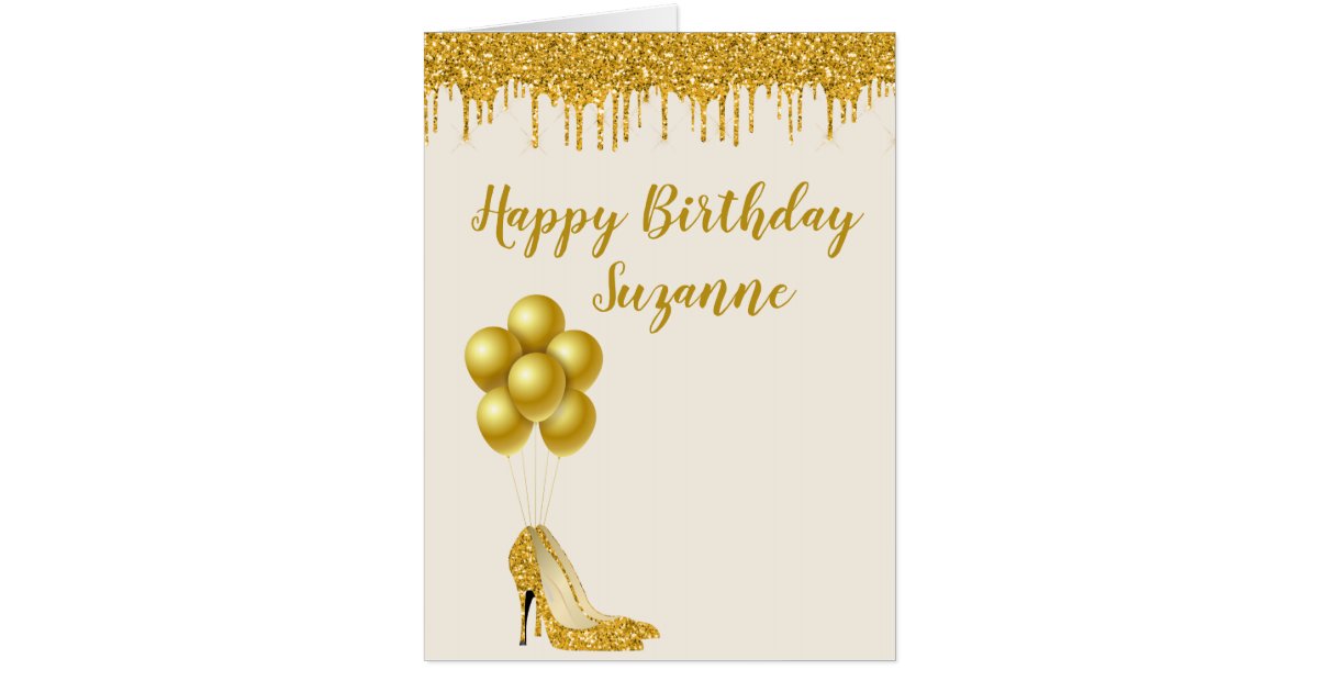 Happy Birthday Drips Gold Glitter For her Card | Zazzle