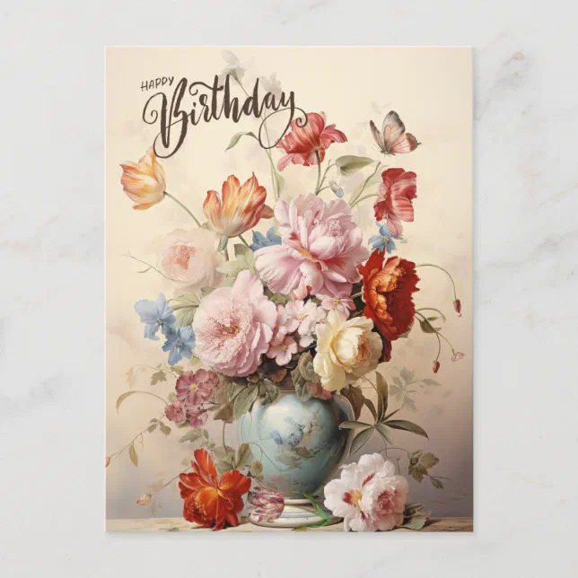 Happy Birthday Elegant Victorian Flowers Postcard | Zazzle
