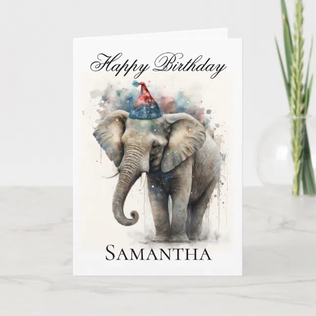Happy Birthday Elephant Folded Greeting Card | Zazzle