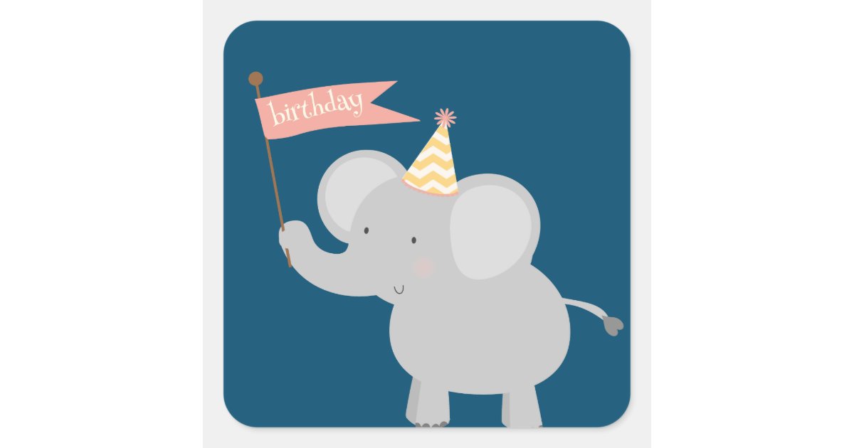 Happy Birthday Elephant Square Sticker | Zazzle