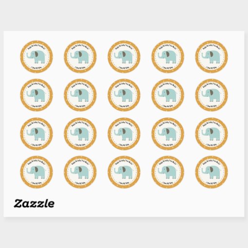 Happy Birthday Elephant Zoo Animals Classic Round Sticker | Zazzle