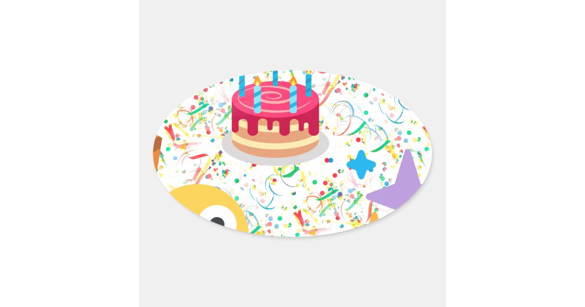 happy birthday emoji oval sticker | Zazzle