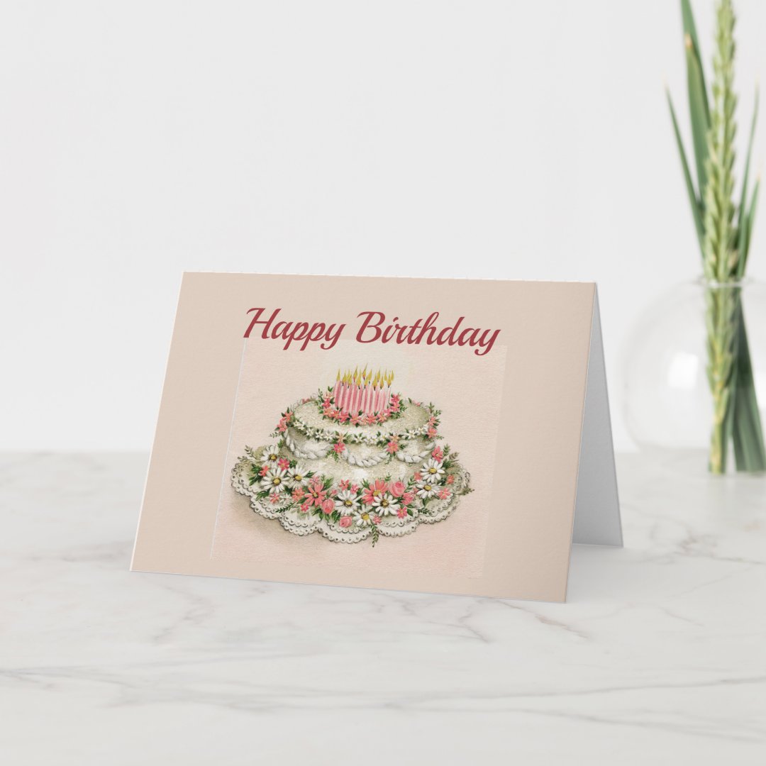 Happy BIrthday, Fancy Decorated Cake, Vintage Card | Zazzle