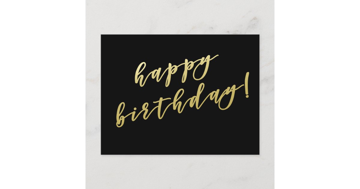 Happy Birthday | Faux Gold Script Postcard | Zazzle