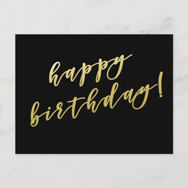 Happy Birthday | Faux Gold Script Postcard | Zazzle