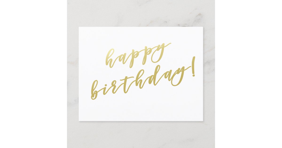 Happy Birthday | Faux Gold Script Postcard | Zazzle