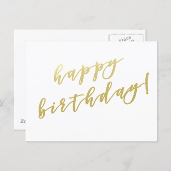 Happy Birthday | Faux Gold Script Postcard | Zazzle