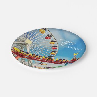 Happy Birthday Ferris Wheel Roller Coaster Photo Paper Plates | Zazzle