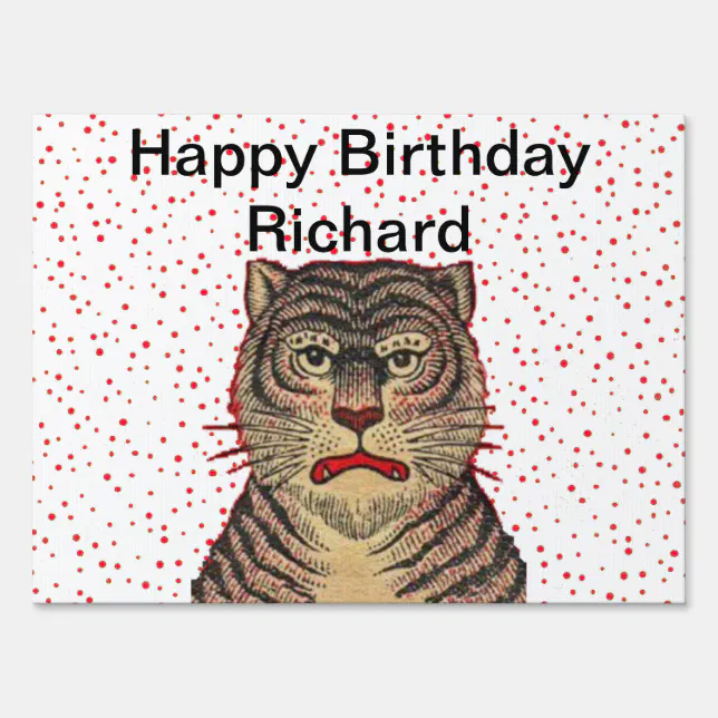 Happy Birthday Fierce Striped Tiger Red Dots Yard Sign | Zazzle