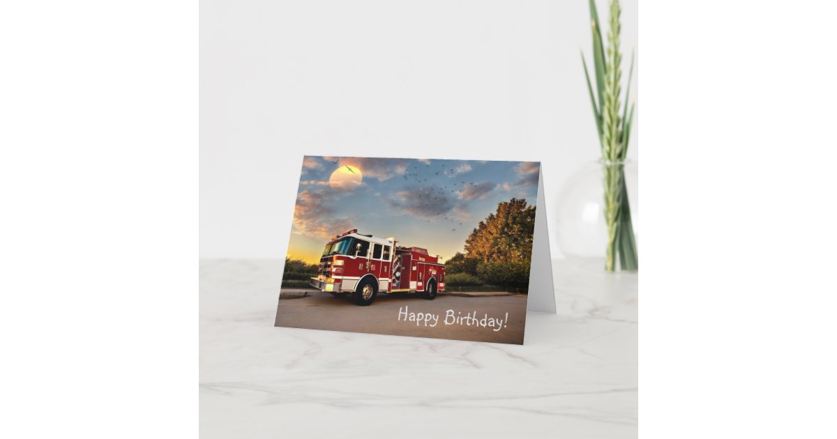 Happy Birthday Fire Engine Thank You Card | Zazzle