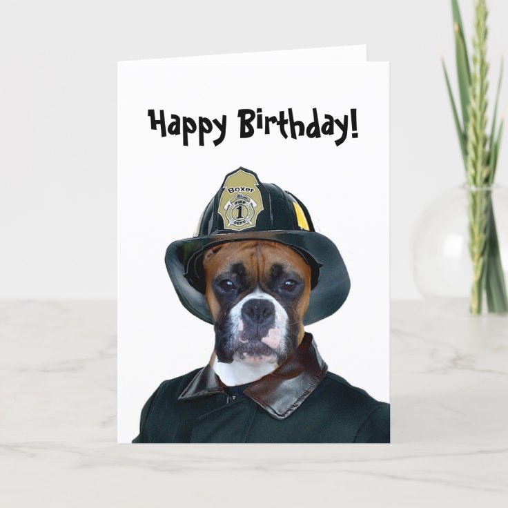 Happy Birthday Fireman boxer greeting card | Zazzle