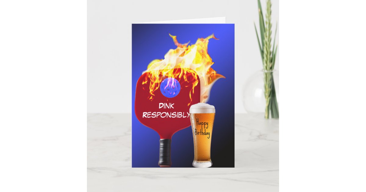 Happy Birthday Flaming Pickleball Paddle Card | Zazzle