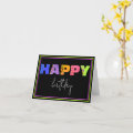 Happy Birthday Floral Accented Letters Black Card | Zazzle