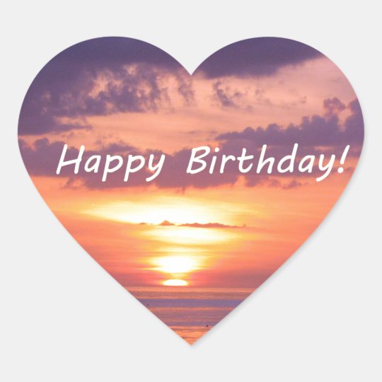 Happy Birthday Florida Beach Sunset Heart Sticker | Zazzle.com