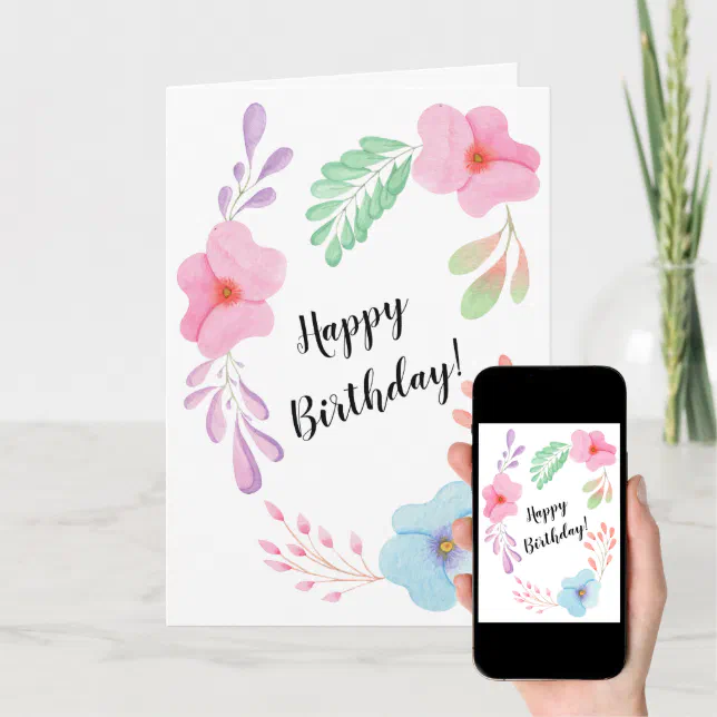 Happy Birthday Flower Floral Custom Design Pretty Card | Zazzle