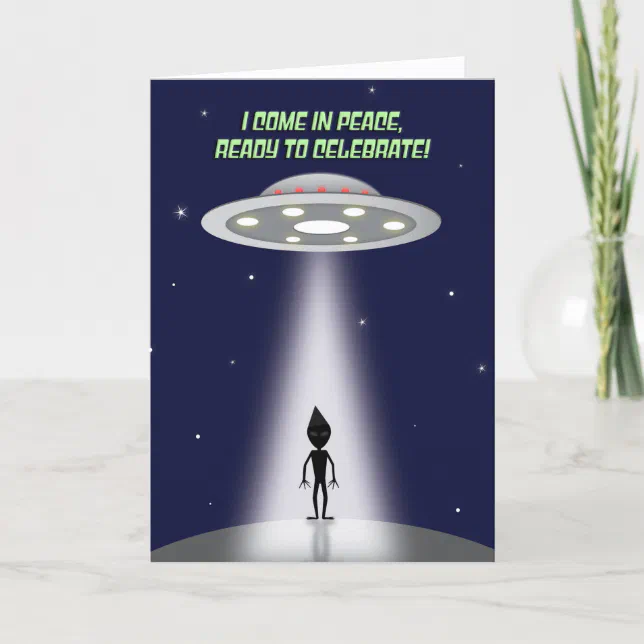 Happy Birthday For Anyone Alien and UFO Holiday Card | Zazzle