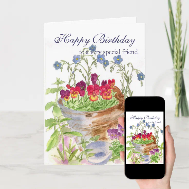 Happy Birthday Friend Flower Bucket Bouquet Card | Zazzle