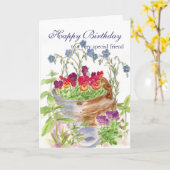 Happy Birthday Friend Flower Bucket Bouquet Card | Zazzle