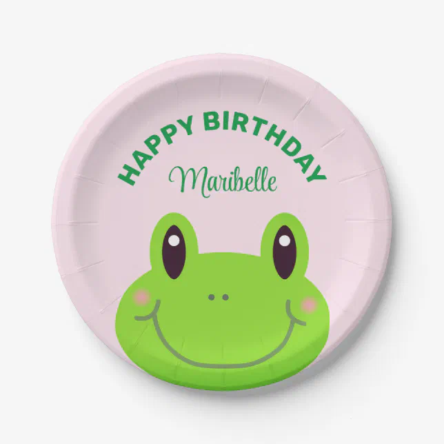 Happy Birthday Frog Cute Pink Paper Plates | Zazzle