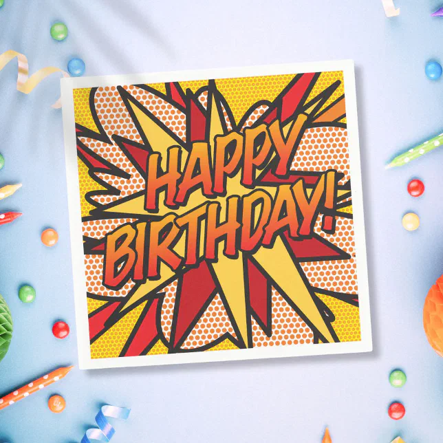 HAPPY BIRTHDAY Fun Colorful Comic Book Napkins | Zazzle