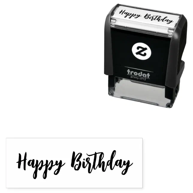 Happy Birthday Fun Script Text Template Self-inking Stamp | Zazzle