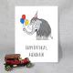 Happy Birthday Funny Cute Mammoth Hat Balloons Postcard | Zazzle