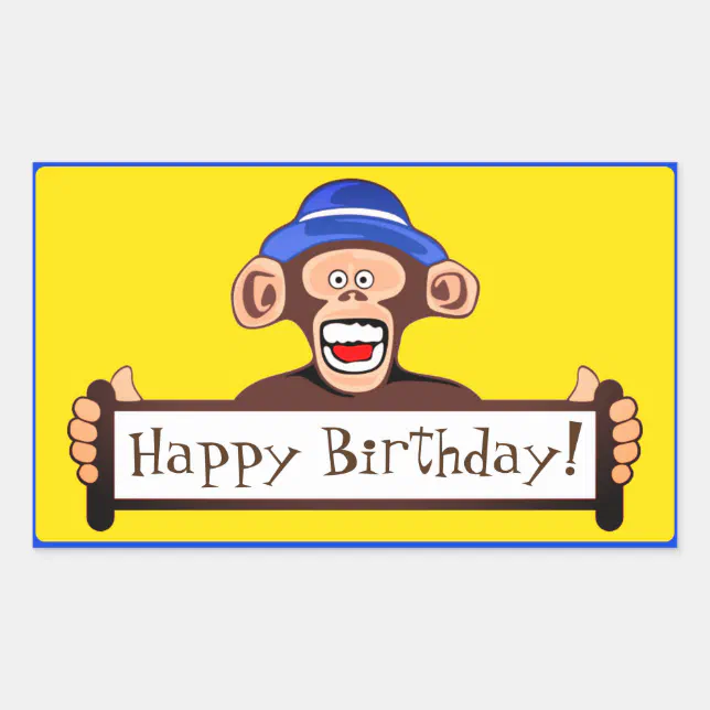 Happy Birthday Funny Monkey with Sign Rectangular Sticker | Zazzle